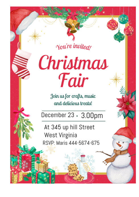 Copy of White Maximalist Christmas Fair Invitation Card A4 | PosterMyWall