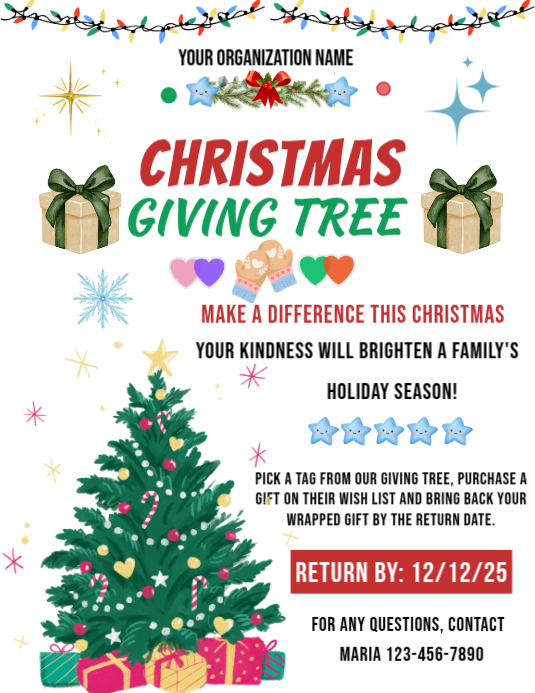 White Maximalist Christmas Giving Tree Flyer (us Letter) Template ...