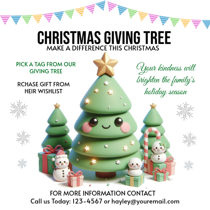 White Maximalist Christmas Giving Tree Fundraiser Flyer Instagram Post ...