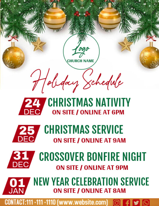 White Maximalist Christmas Holiday Schedule Flyer (us Letter) Template ...