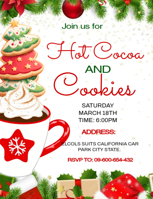 White Maximalist Christmas Hot Cocoa And Cookies Invitation Flyer (us ...