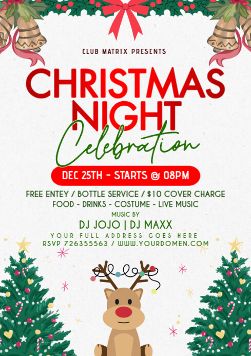 White Maximalist Christmas Night Celebration A4 Template | PosterMyWall