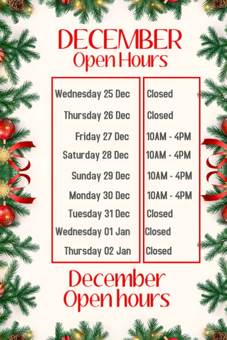 White Maximalist Christmas Open Hours Design Template Merry Christmas ...