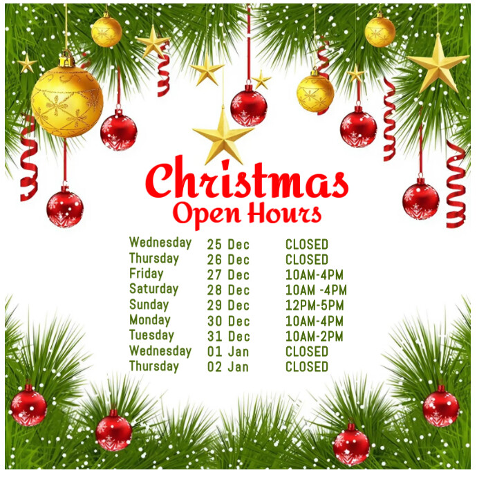 White Maximalist Christmas Open Hours Logo Template | PosterMyWall
