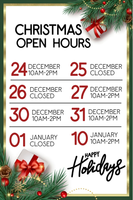 White Maximalist Christmas Open Hours Poster Template | PosterMyWall