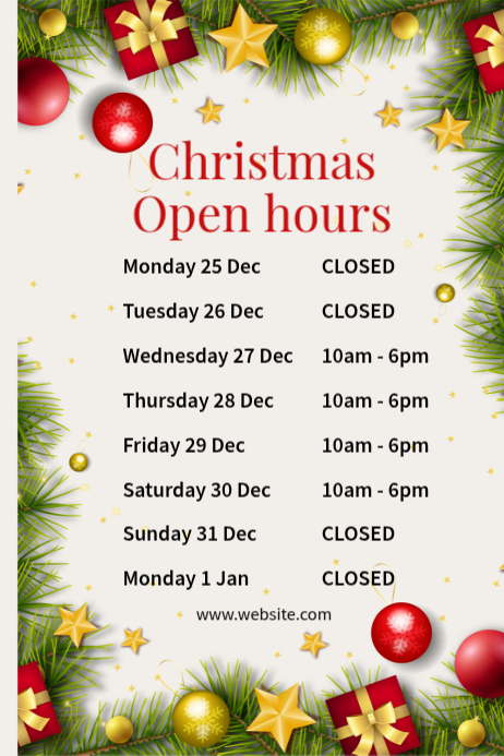 Plantilla de White Maximalist Christmas Open Hours Poster | PosterMyWall