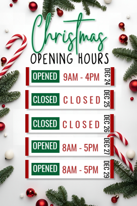 White Maximalist Christmas Open Times Poster Template | PosterMyWall