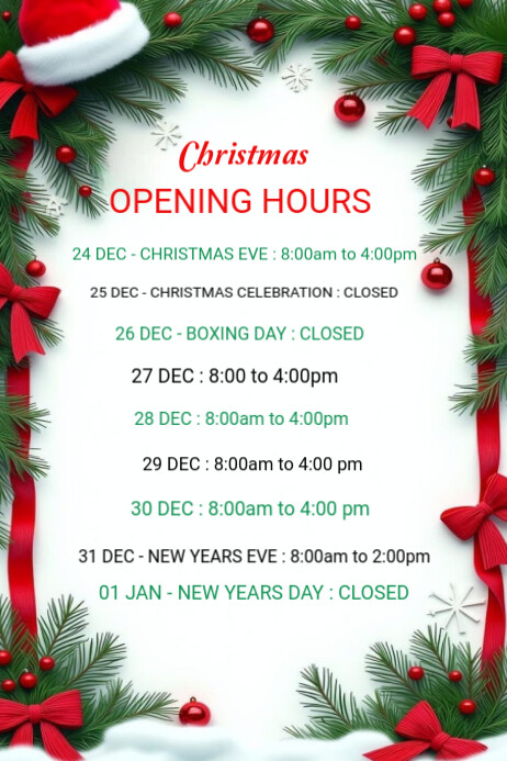 White Maximalist Christmas Opening Hour Poster Template | PosterMyWall