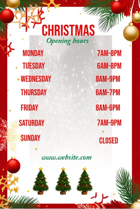 White Maximalist Christmas Opening Hours Poster Template | PosterMyWall