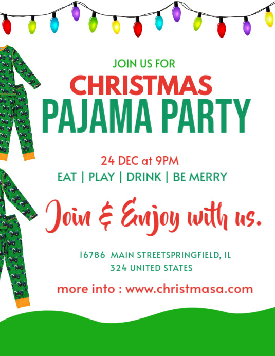 White Maximalist Christmas Pajama Party Flyer (us Letter) Template ...