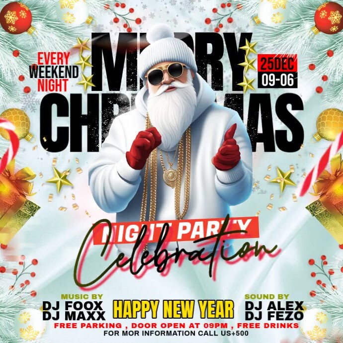 White Maximalist Christmas Party Flyer Instagram Post Template ...