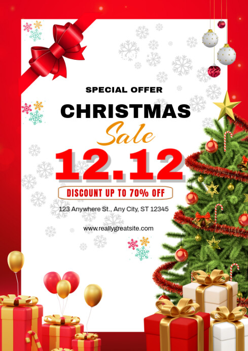 White Maximalist Christmas Poster Sale A4 Template | PosterMyWall