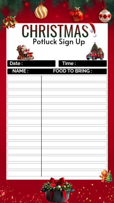 White Maximalist Christmas Potluck Sign Up Instagram Story Template ...