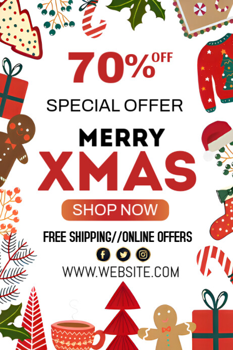 White Maximalist Christmas Retail Ads Poster Template | PosterMyWall