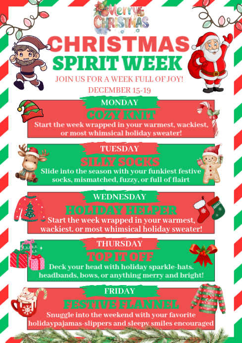 White Maximalist Christmas Spirit Week A4 Template | PosterMyWall