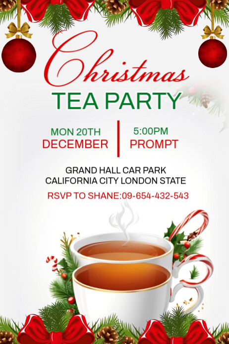 White Maximalist Christmas Tea Party Invitation Template Poster ...