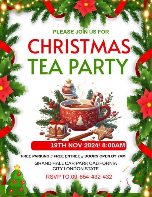 White Maximalist Christmas Tea Party Invitation Template Flyer (us ...