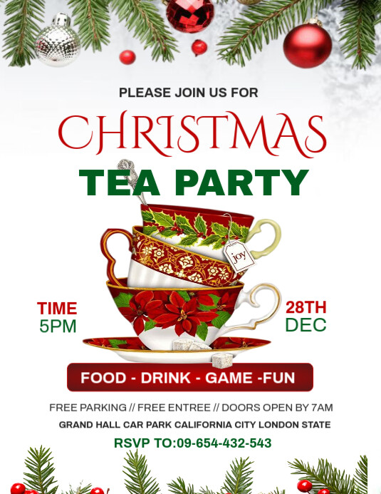 Copy of White Maximalist Christmas Tea Party Invitation Template Flyer ...