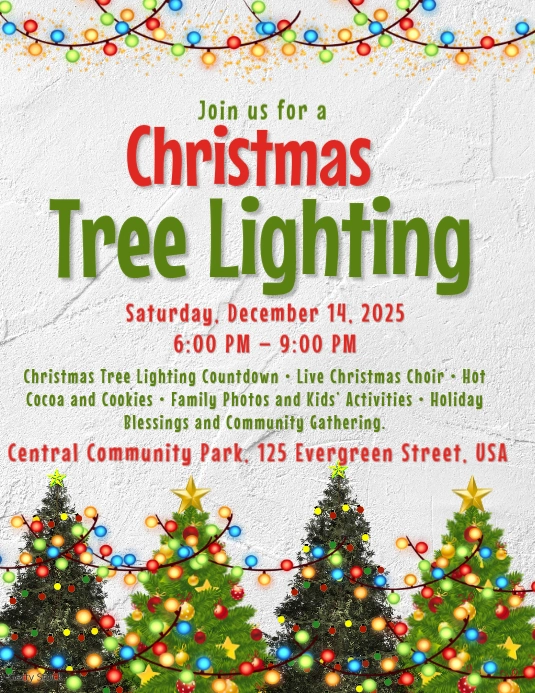Plantilla de White Maximalist Christmas Tree Lighting Flyer Flyer (us ...