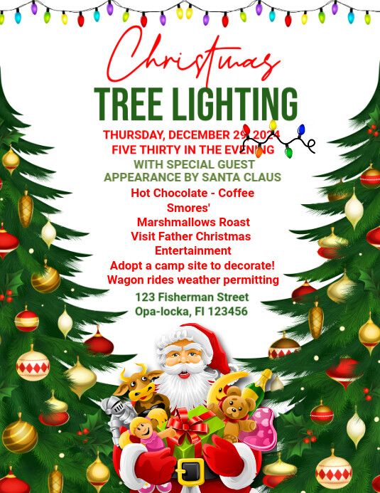White Maximalist Christmas Tree Lighting Flyer (us Letter) Template ...