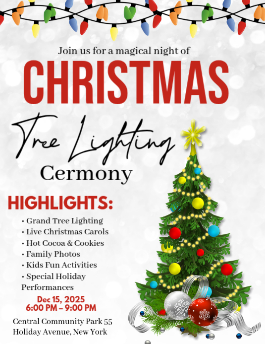 White Maximalist Christmas Tree Lighting Flyer Flyer (us Letter ...