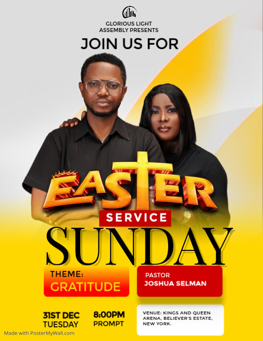 White Maximalist Church Easter Service Flyer (us Letter) Template ...