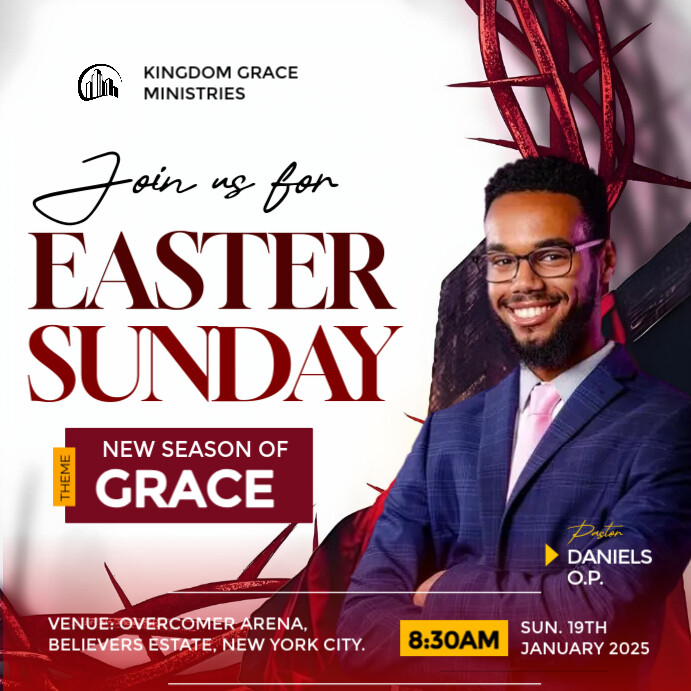 White Maximalist Church Easter Service Instagram Post Template ...