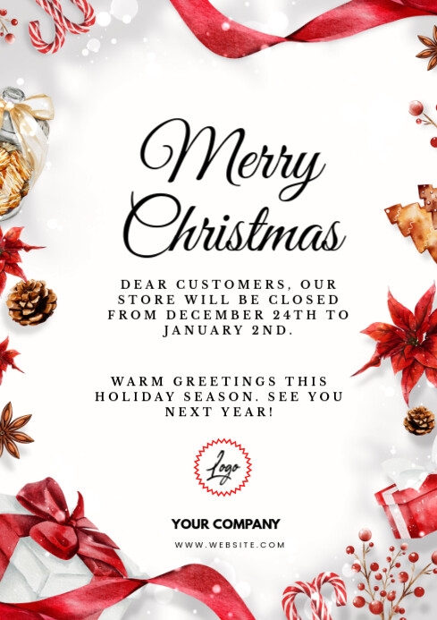 Copy of White Maximalist Closed For Christmas A4 | PosterMyWall