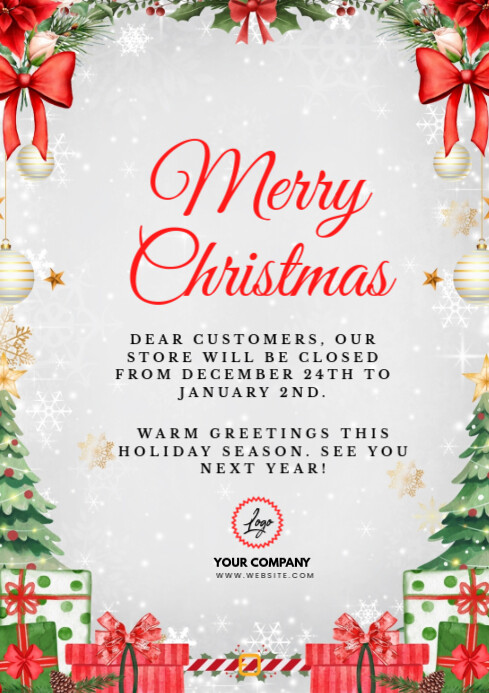 White Maximalist Closed For Christmas A4 Template | PosterMyWall