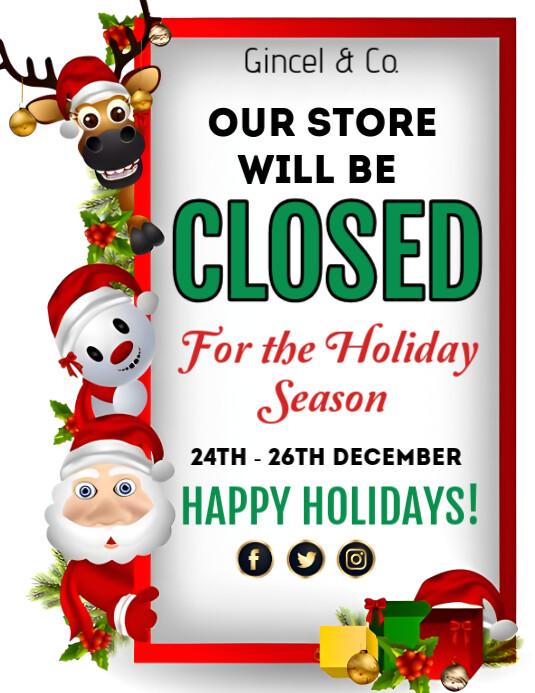 White Maximalist Closed For Christmas Break Flyer (us Letter) Template | PosterMyWall