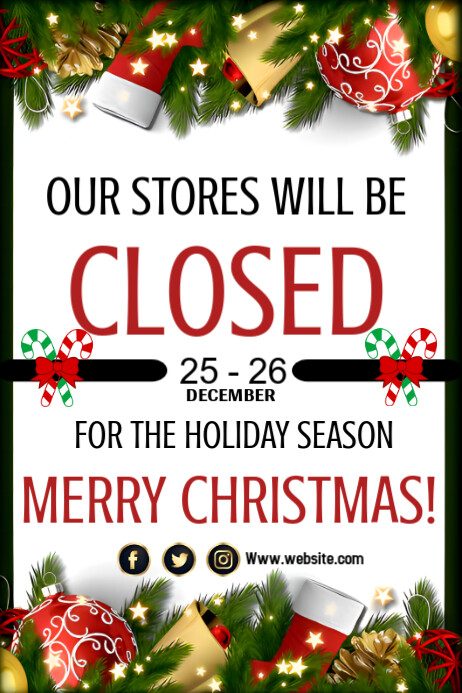 White Maximalist Closed For Christmas Holidays Poster Template | PosterMyWall
