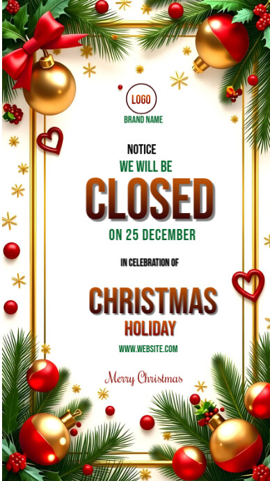 Copy of White Maximalist Closed For Christmas Holidays Sign Instagram Story | PosterMyWall