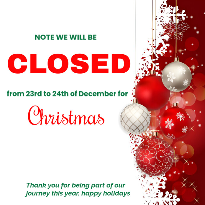 White Maximalist Closed For Christmas Instagram Post Template | PosterMyWall