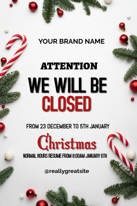 White Maximalist Closed For Christmas Poster Template | PosterMyWall