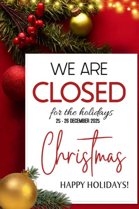 White Maximalist Closed For Christmas Poster Template | PosterMyWall