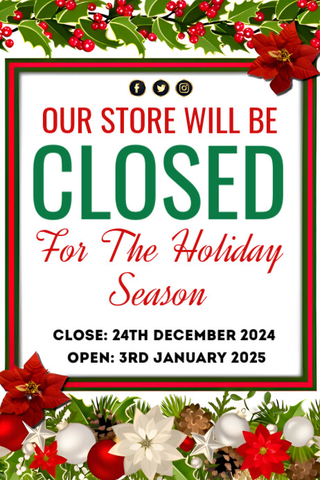 White Maximalist Closed For Christmas Poster Template | PosterMyWall