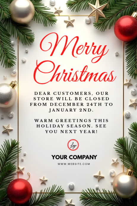 White Maximalist Closed For Christmas Poster Template | PosterMyWall