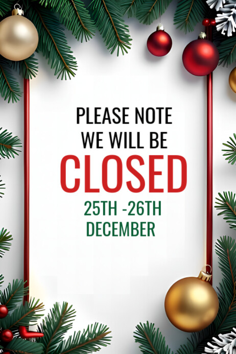White Maximalist Closed For Christmas Poster Template | PosterMyWall