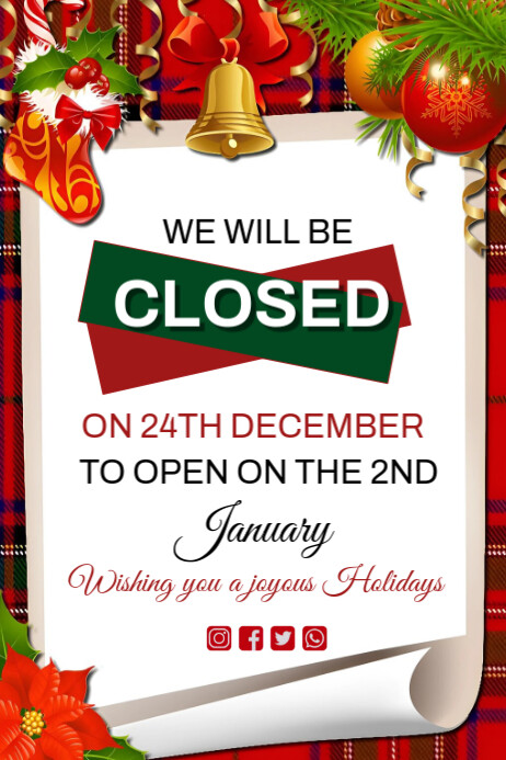 White Maximalist Closed For December Poster Template | PosterMyWall