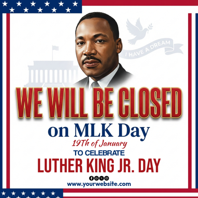 Plantilla de White Maximalist Closed For Mlk Day Instagram Post ...