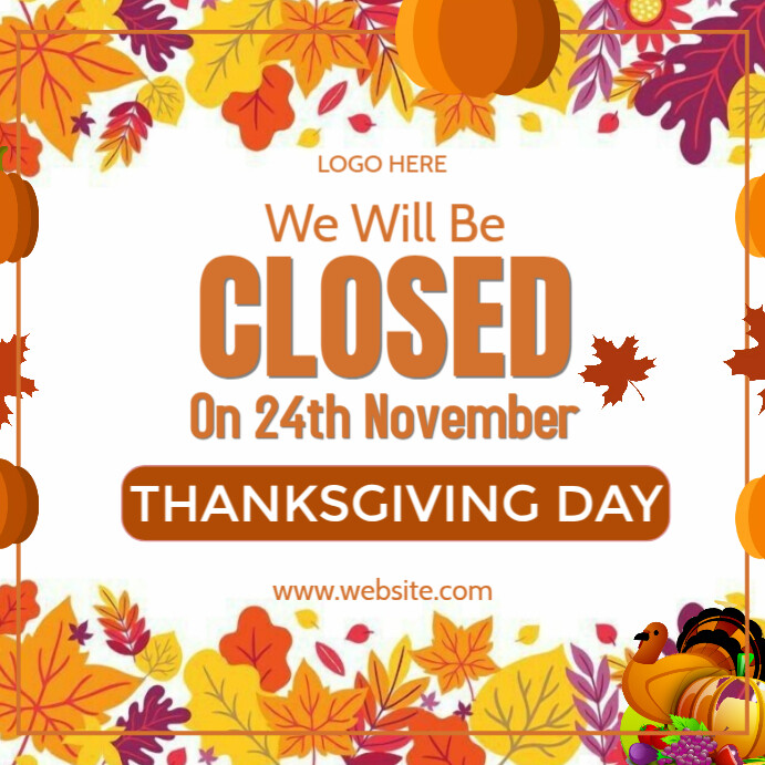 White Maximalist Closed For Thanksgiving Day Instagram Post Template ...