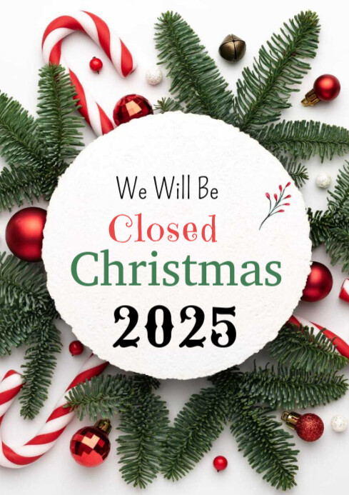 White Maximalist Closed On Christmas A4 Template | PosterMyWall