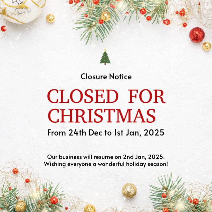 White Maximalist Closure Notice Instagram Post Template | PosterMyWall