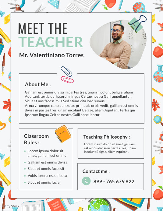 White Maximalist Colorful Meet The Teacher Fl Template | PosterMyWall