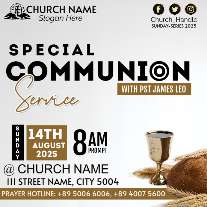 White Maximalist Communion Sunday Service Ad Instagram Post Template | PosterMyWall