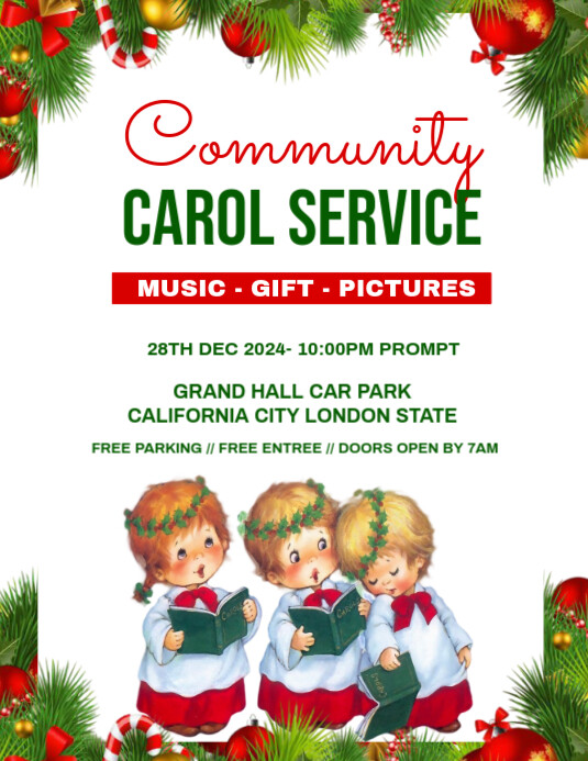 White Maximalist Community Carol Service Invitation Template Flyer (us ...