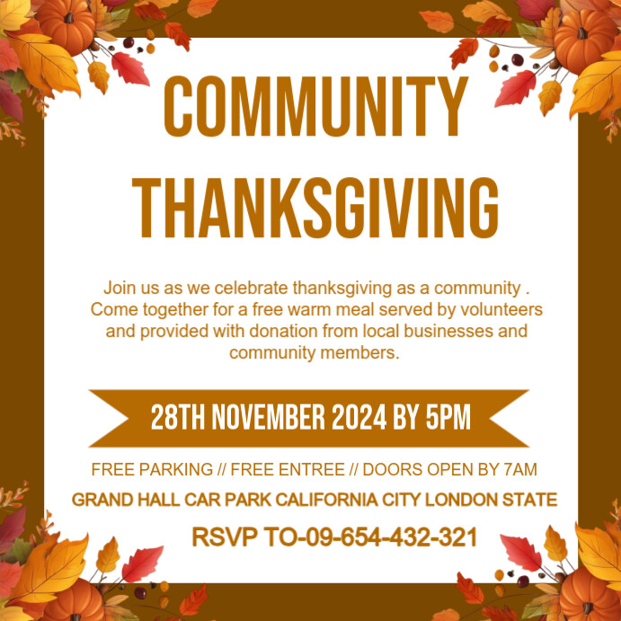White Maximalist Community Thanksgiving Dinner Invitation Template ...