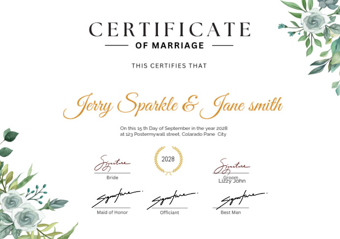 Copy of White Maximalist Copy New Certificate Of Marriage A4 | PosterMyWall