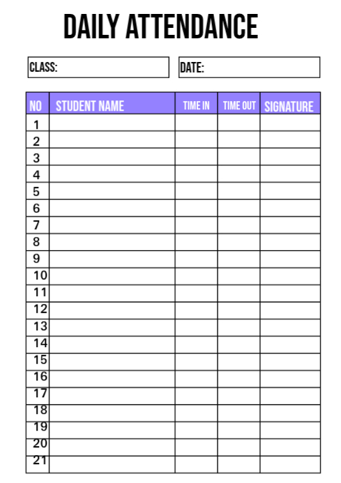 White Maximalist Daily Attendance Sheet A4 Template | PosterMyWall