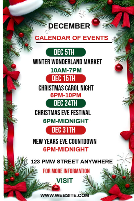 White Maximalist December Calendar Of Events Flyer Poster Template ...
